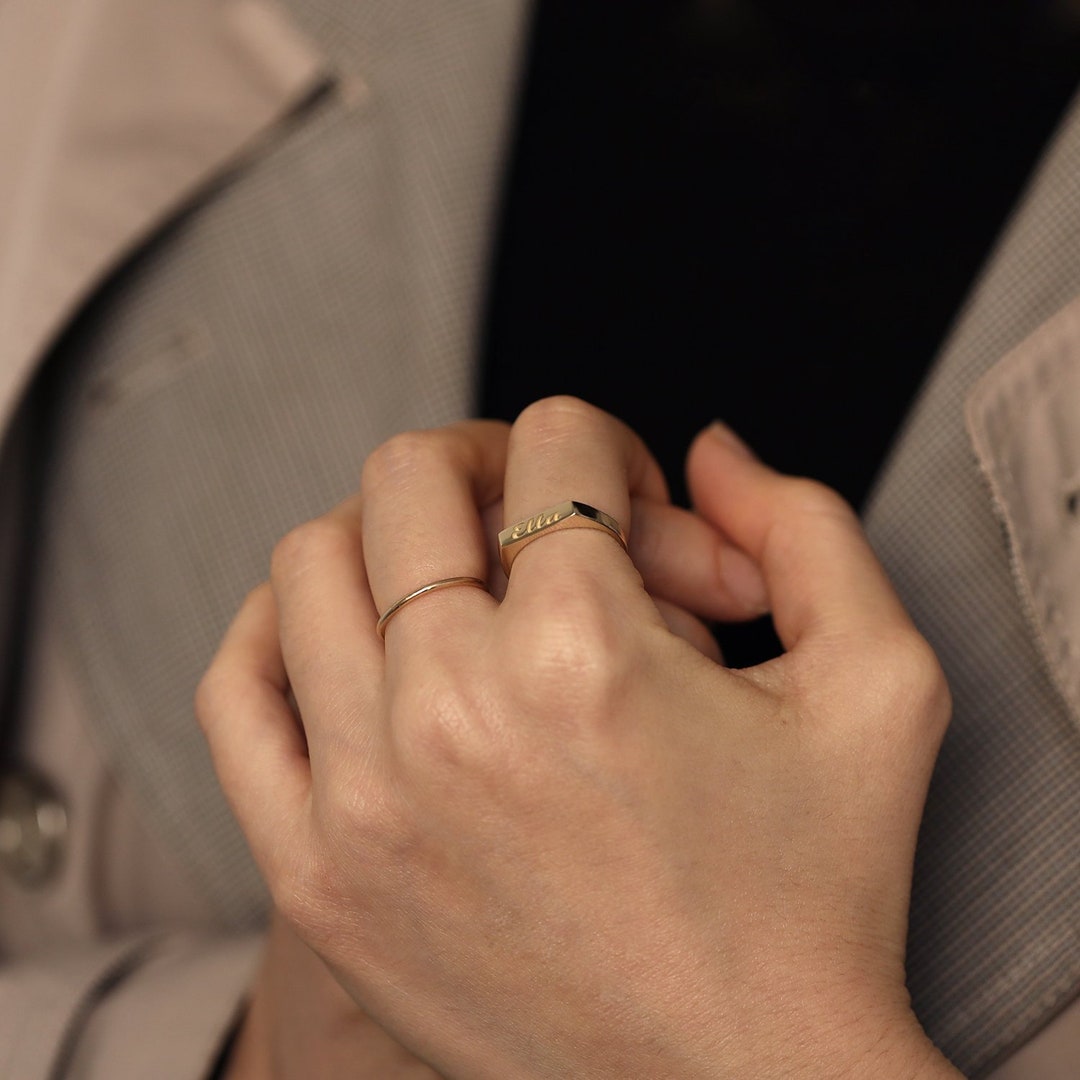 14K Gold Name Ring, Initial Ring, Monogram Ring, Personalized Ring ...