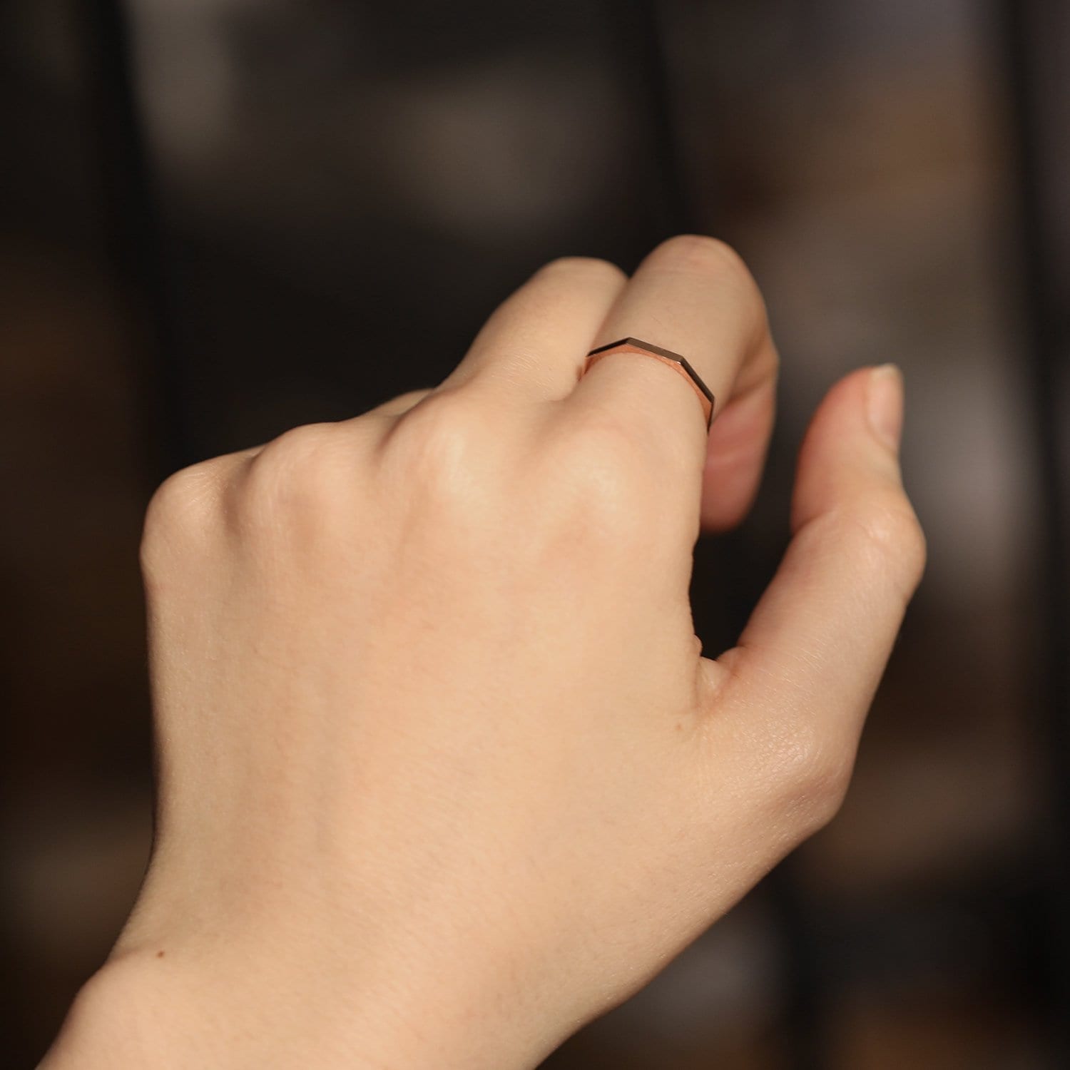 Unique Thin Octagon Gold Ring, 14k Solid Gold Ring, Bolt Shape Ring ...