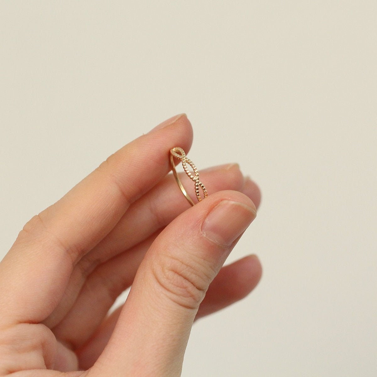 14K Solid Gold Bead Ring Twist Bead Ring Infinity Ring | Etsy