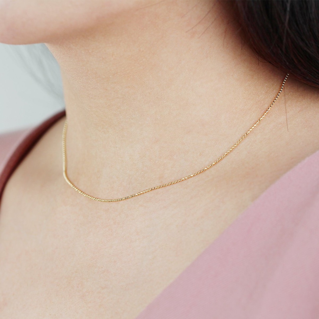 Diamond Cut 1mm Ball Chain Gold Necklace, Glitter Gold Beaded Necklace ...