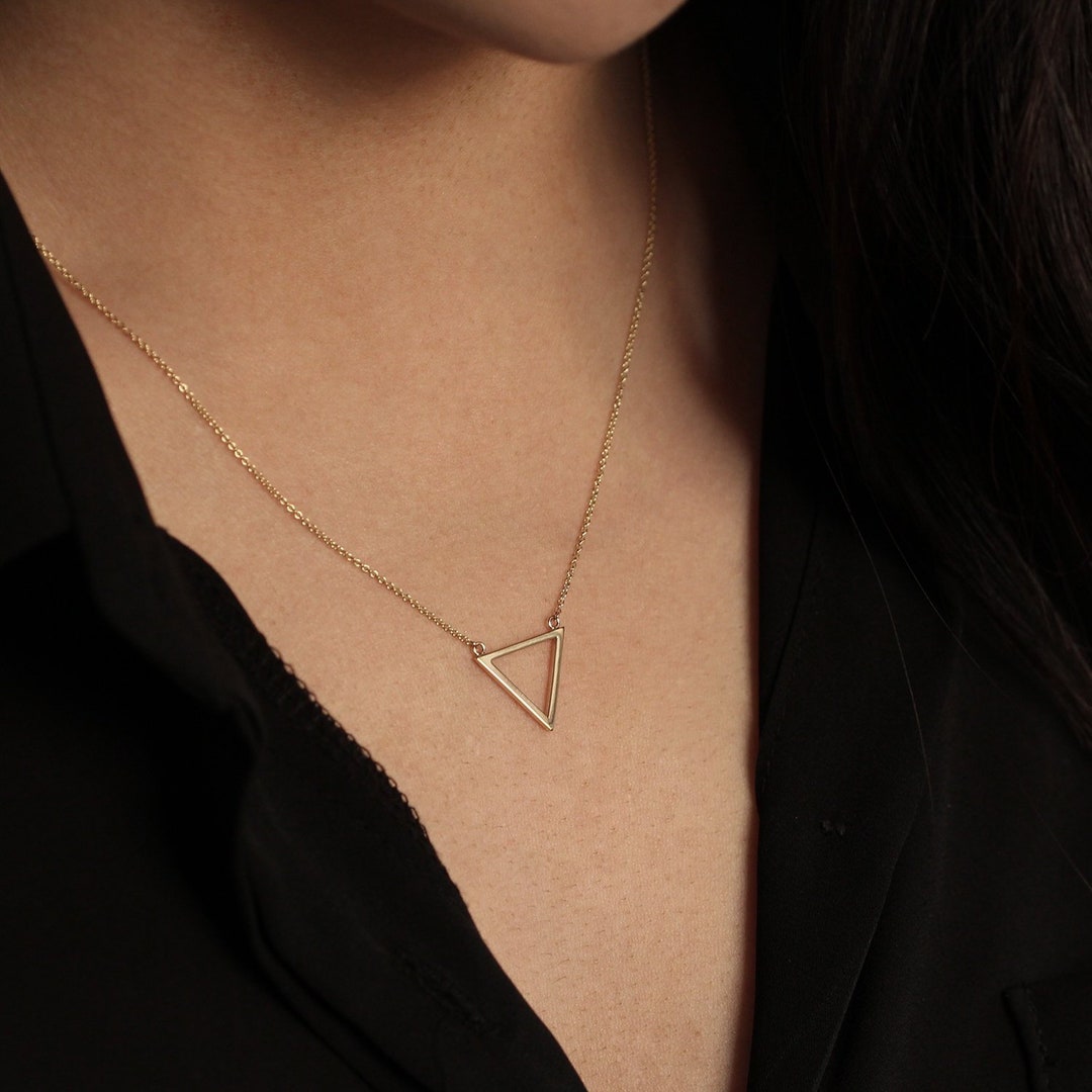Triangle Pendant Necklace 14K Solid Gold Necklace Unique Necklace ...