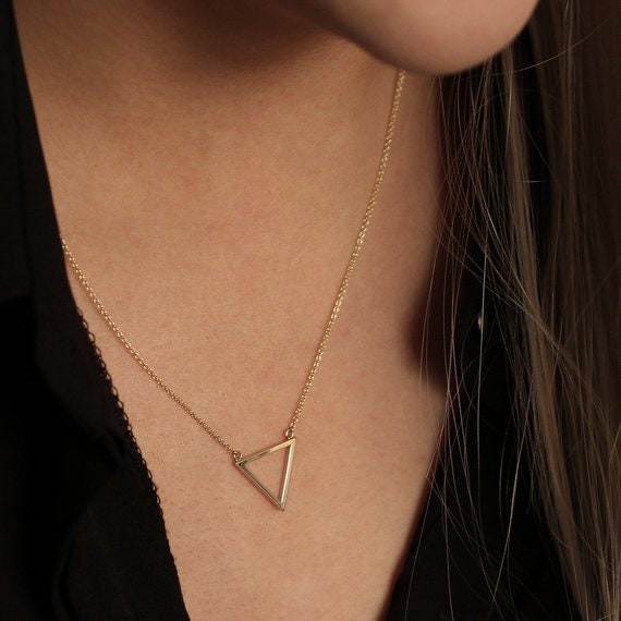Triangle Pendant Necklace 14K Solid Gold Necklace Unique - Etsy