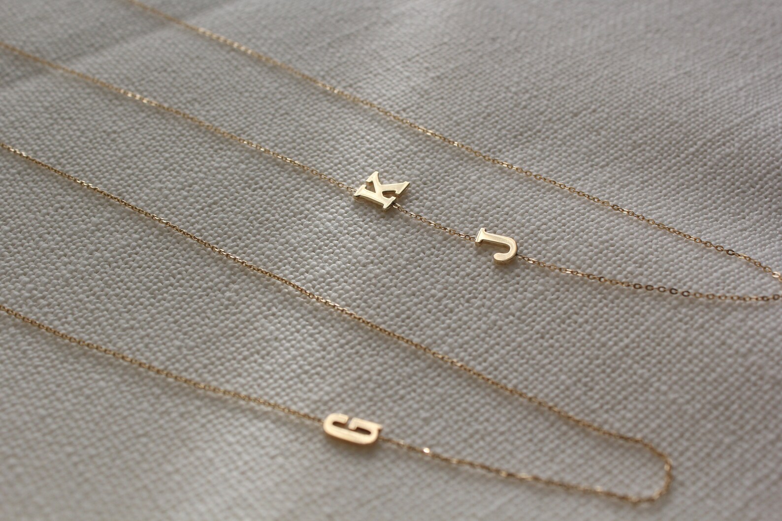 14K Solid Gold Initial Necklace 14K Solid Gold Two Letters - Etsy