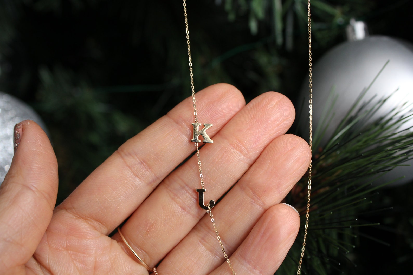 14K Solid Gold Initial Necklace, 14K Solid Gold Two Letters Initial Necklace, 14K Solid Gold ...