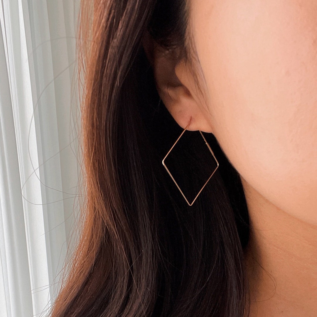 14K Solid Gold Square Hoop Earrings / Infinity Square Hoop Earrings ...