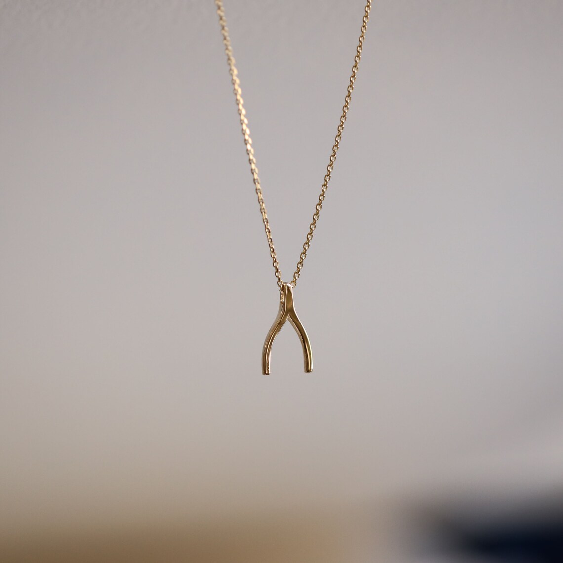 14K Gold Wishbone Necklace, 14K Gold Wishbone Pendant Necklace ...