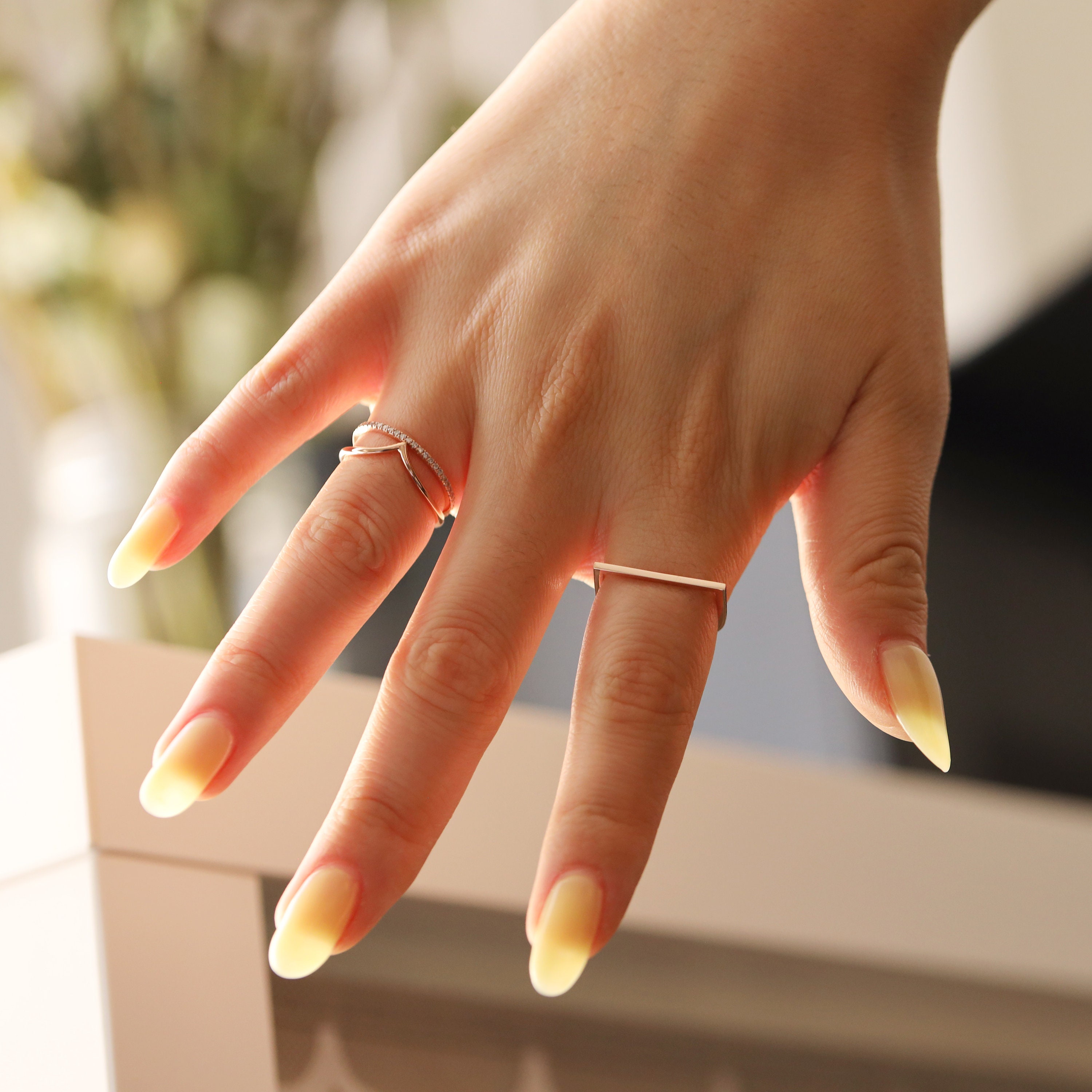 14K Solid Gold Flat Top D Shaped Ring 14K Gold Flat Bar Ring | Etsy