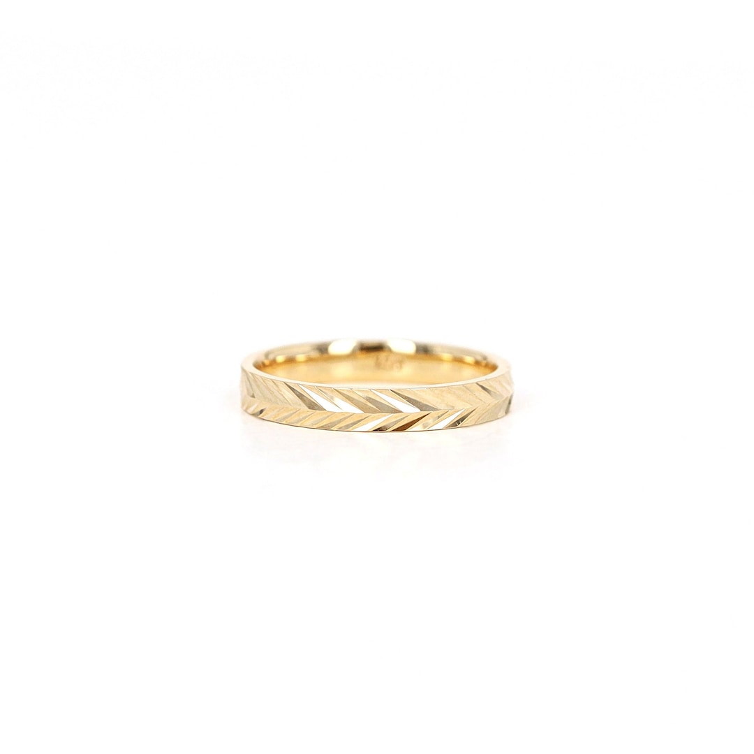 Herringbone Eternity Ring, 14K Gold 3mm Chevron Groove Ring, Wide ...