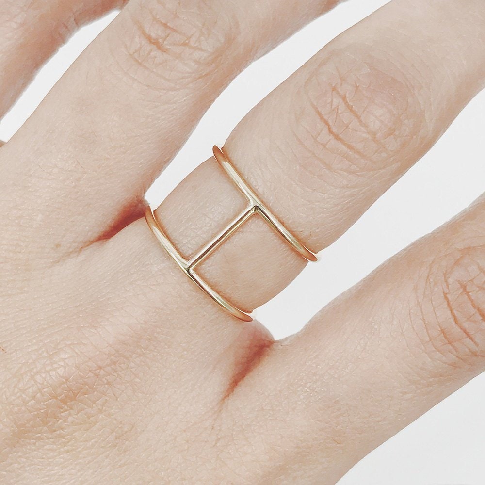 Gold Ring, Solid 14k Gold Ring, H Ring, Minimalist Ring, Unique Ring ...