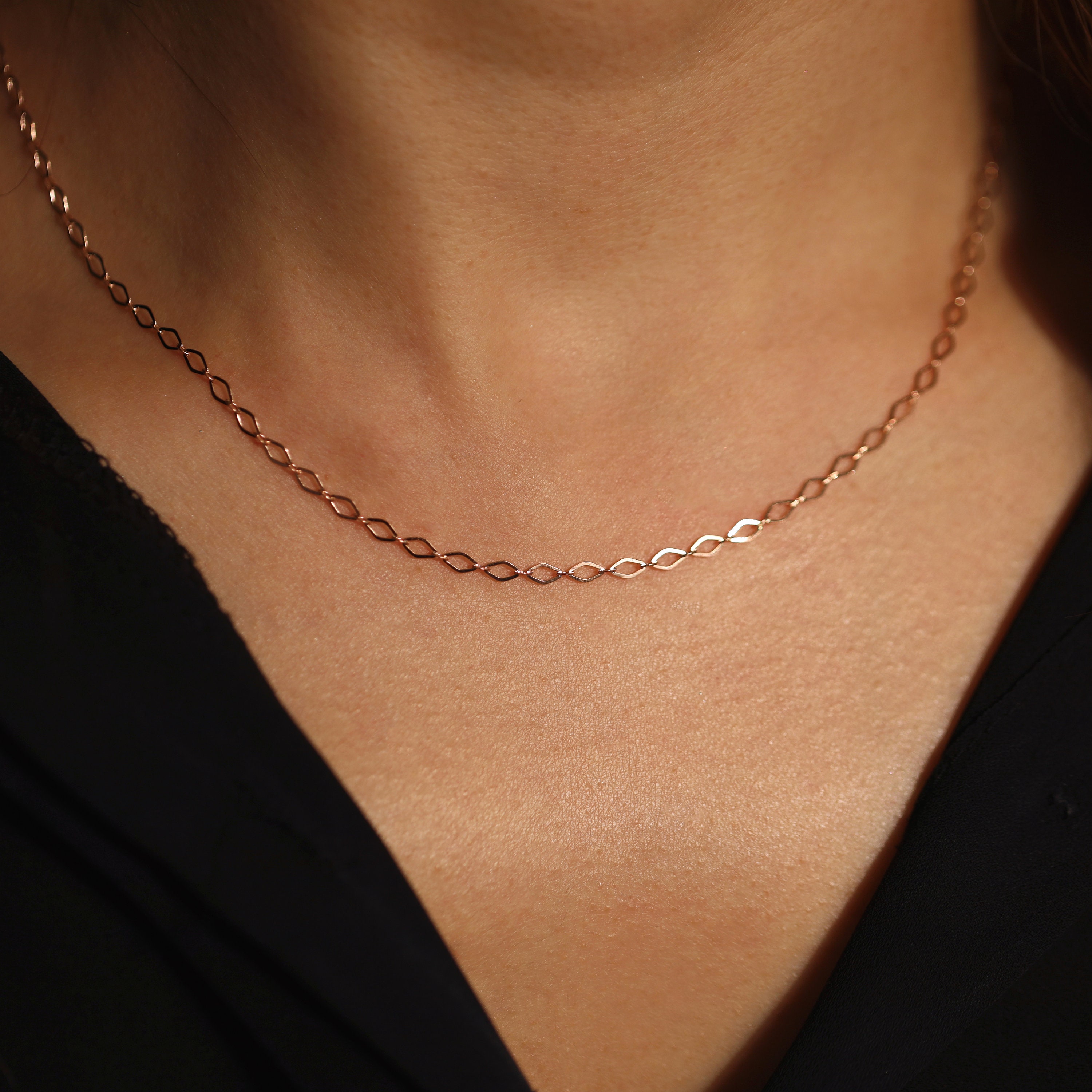 14K Gold Glitter Diamond Shape Chain Necklace Sparkle Flat | Etsy