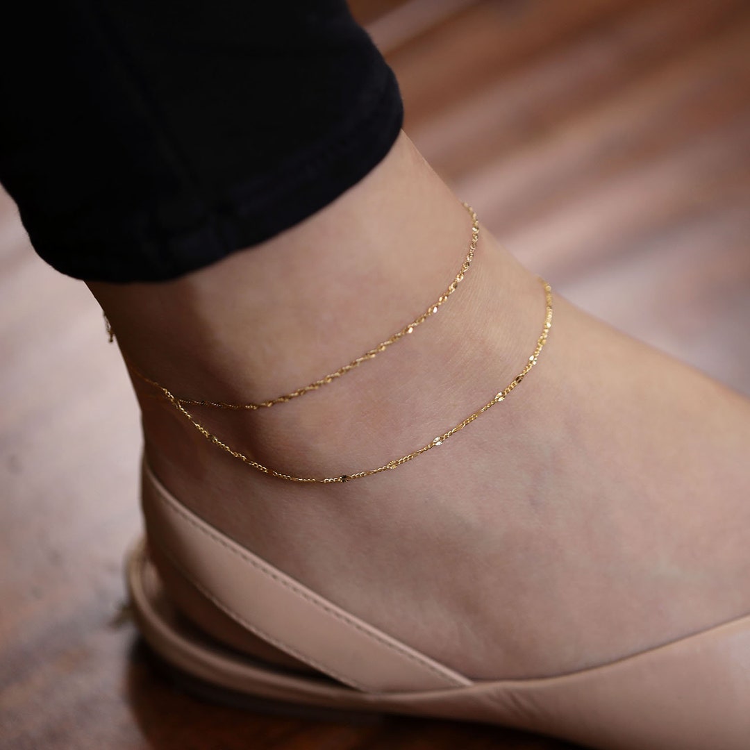 Chain With Diamond Cut Oval Link, Gold Chain Anklet, 14K Solid Gold ...