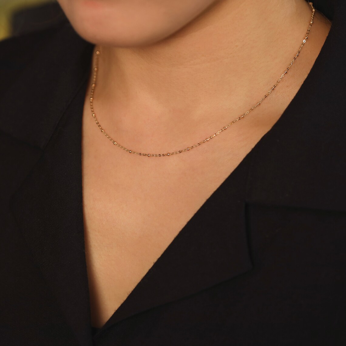 Bead Chain Necklace, Rolo Chain With Bead Link Necklace, Bead Chain ...