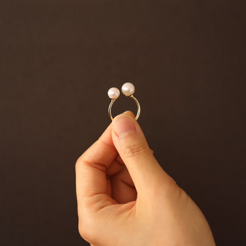 Open Pearl Ring Bridal Ring 14K Solid Gold Fresh Pearl Ring Unique Ring ...