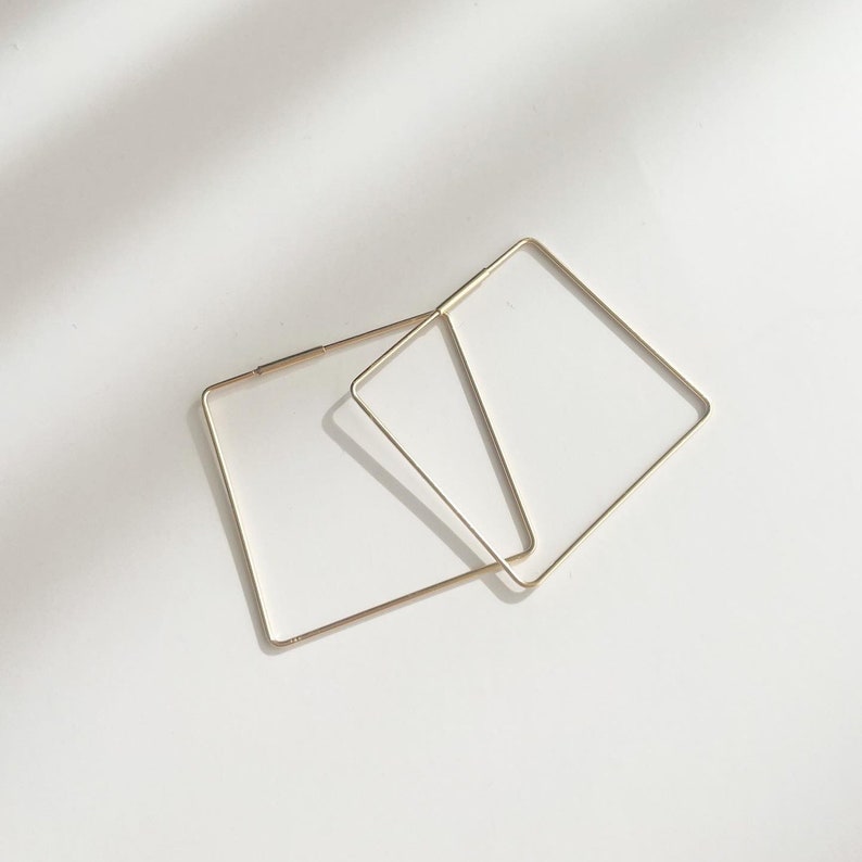 14K Solid Gold Square Hoop Earrings / Infinity Square Hoop - Etsy