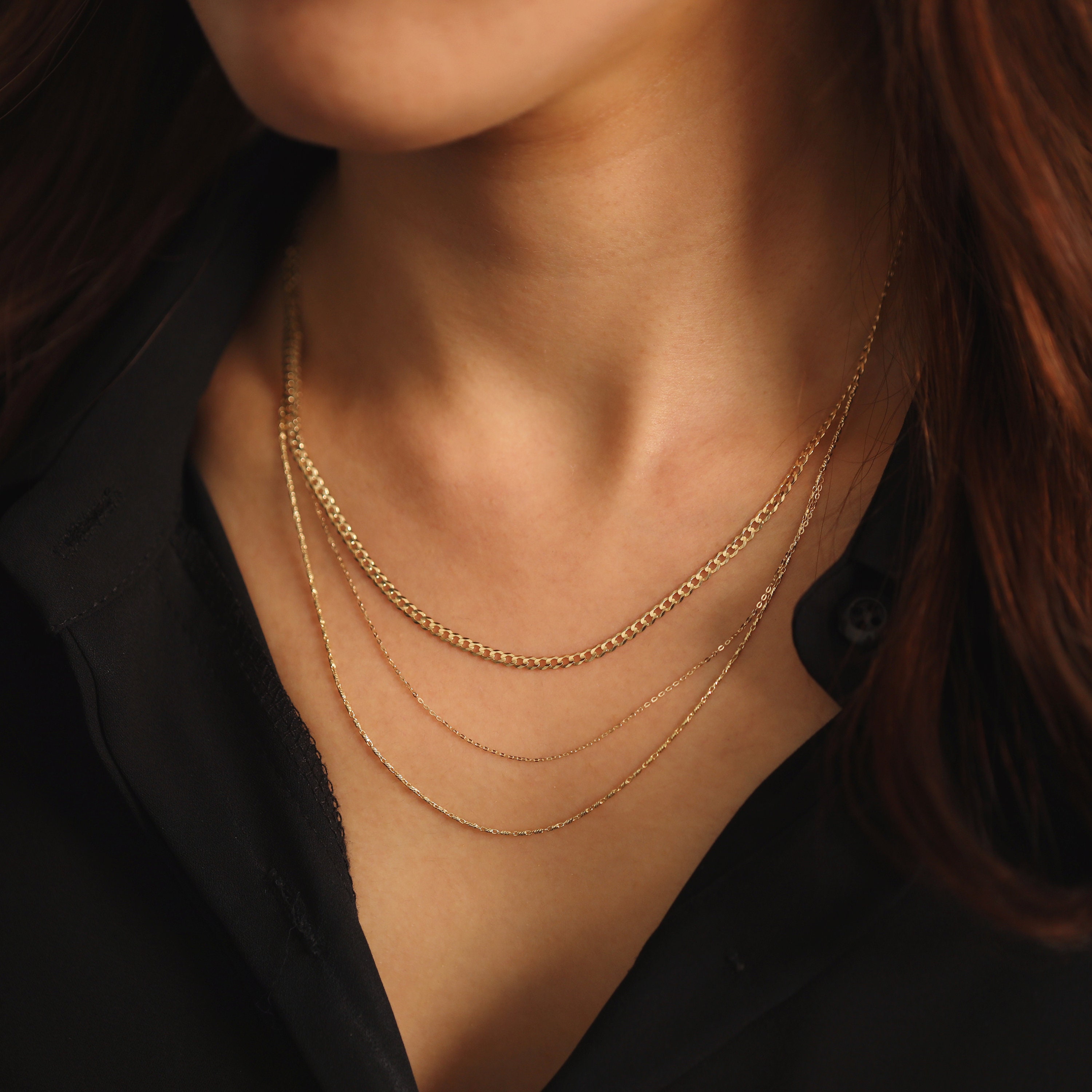 Thick Raso Chain Necklace, Gold Chain Necklace, 14K Solid Gold Necklace ...