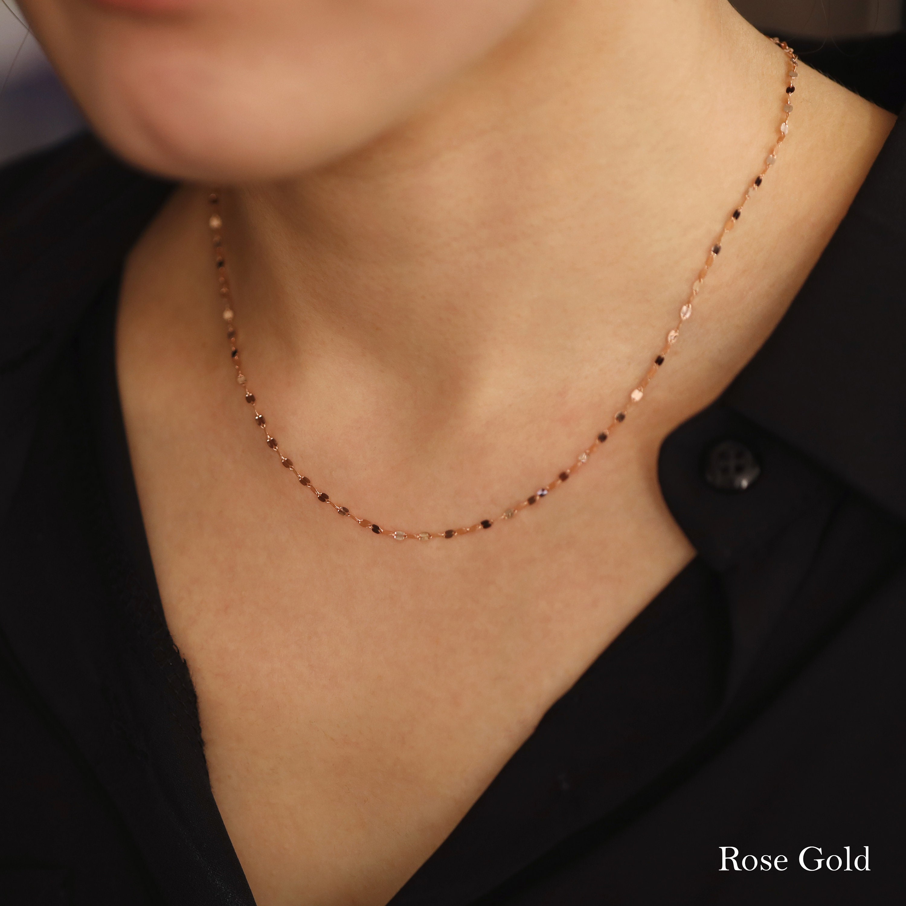 14K Gold Glitter Chain Necklace Flat Link Chain Gold - Etsy UK