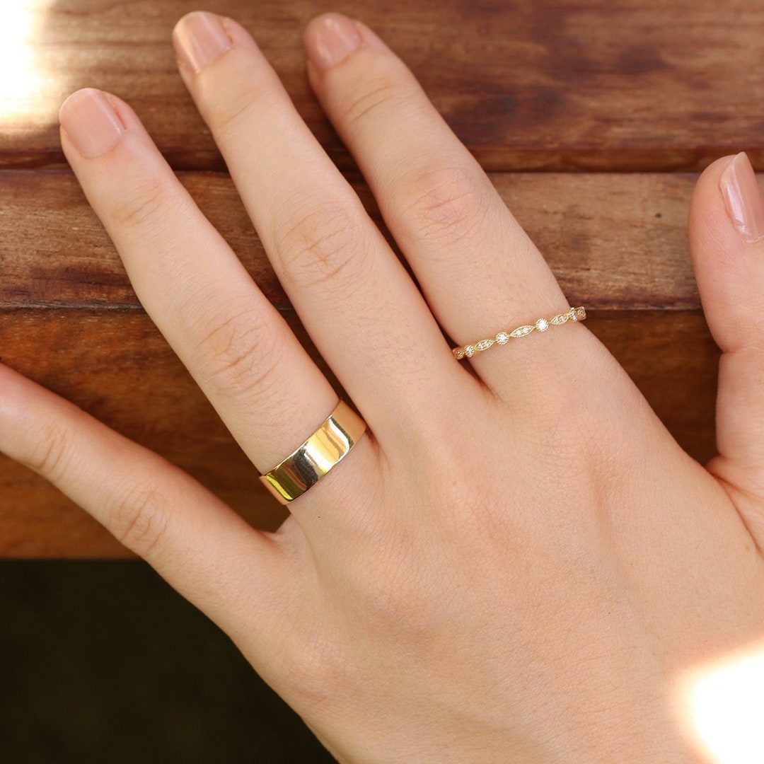 Wedding Band, Wedding Ring, 6mm Flat Ring, 14k Gold Flat Wedding Band ...