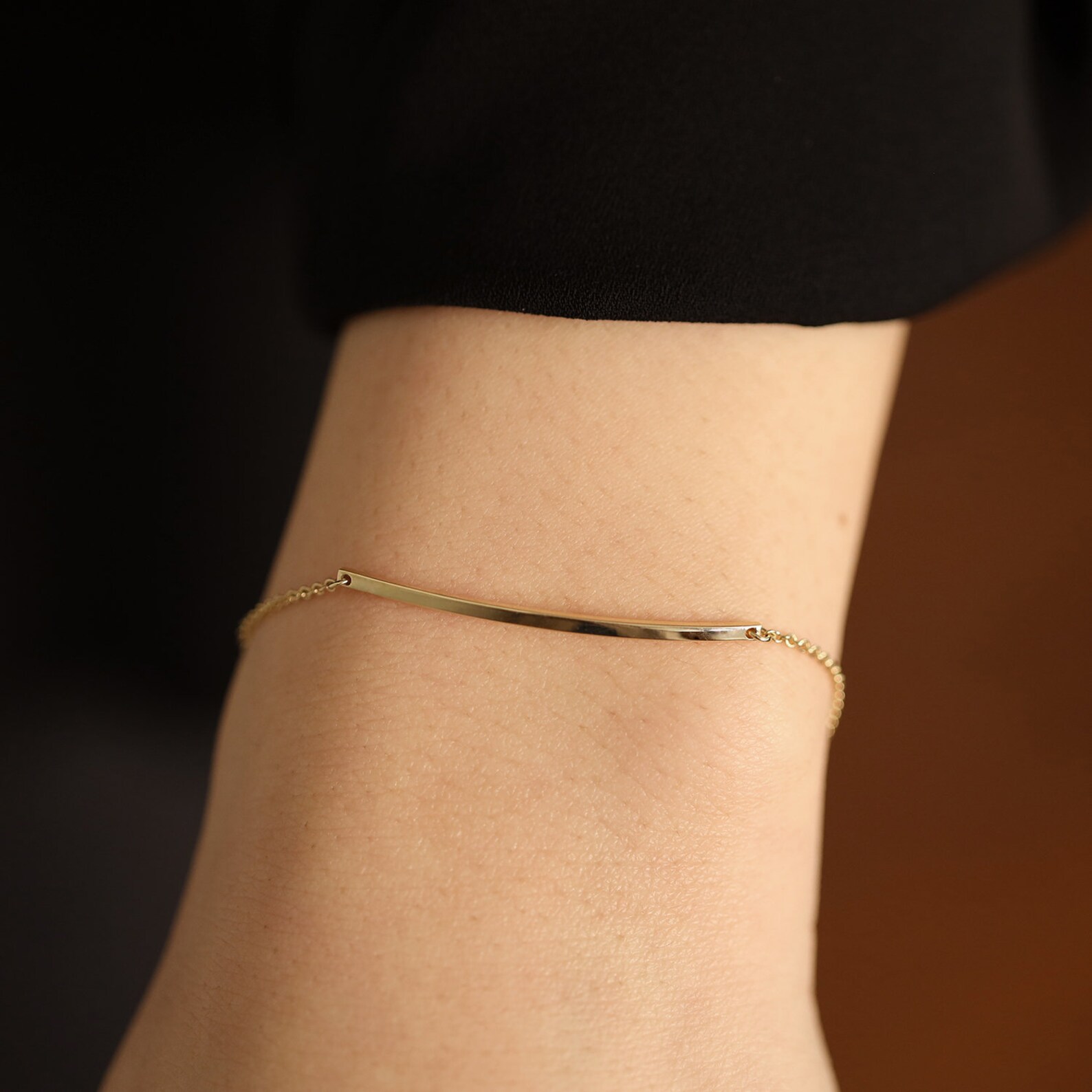 Bar Bracelet Thin Gold Bar Bracelet 14K Solid Gold Bracelet - Etsy