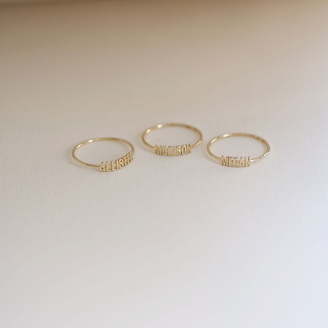 Monogram Ring, Gold Name Ring, Name Band, 10K 14K Solid Gold Ring ...