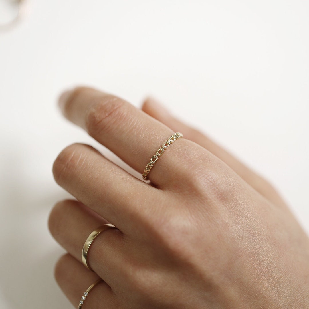 Chain Shape Ring, Solid Chain Band, 14K Solid Gold Ring Band, Unique ...