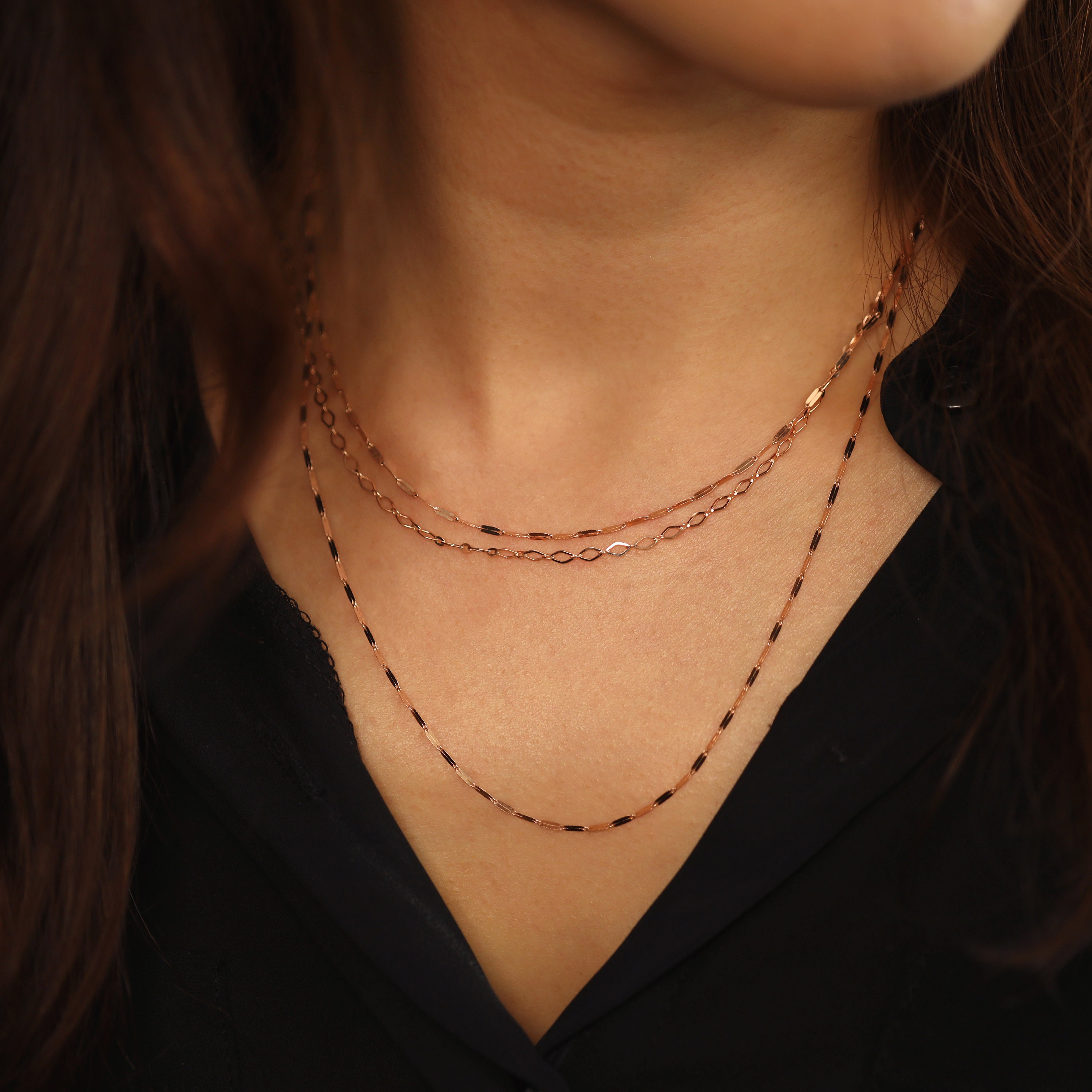 14K Gold Glitter Diamond Shape Chain Necklace Sparkle Flat - Etsy