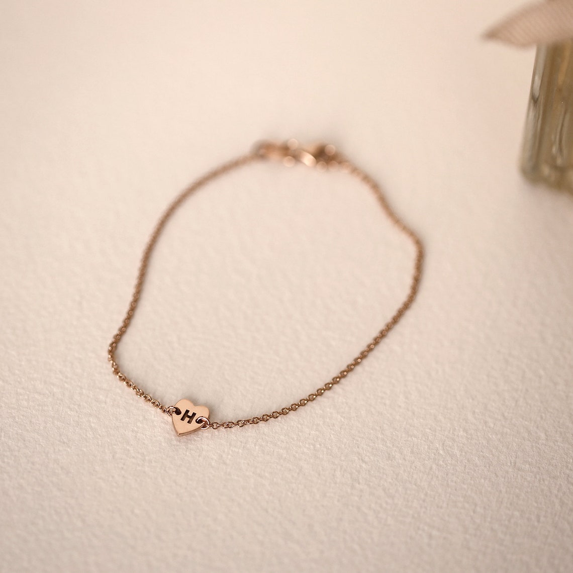 Heart Charm Bracelet Gold Heart Bracelet 14K Solid Gold | Etsy