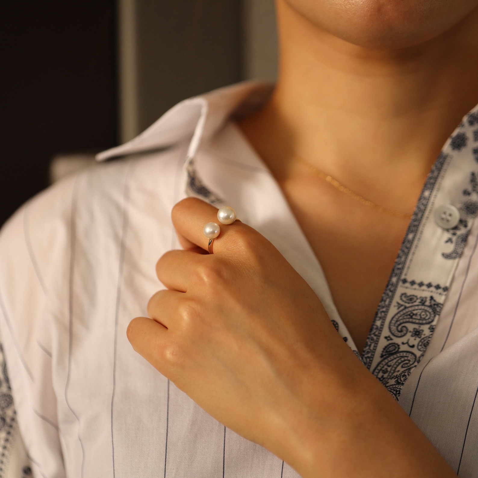 Open Pearl Ring Bridal Ring 14K Solid Gold Fresh Pearl Ring Unique Ring ...