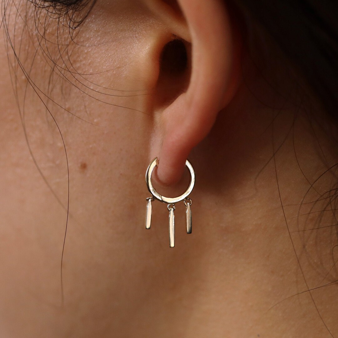 Gold Bar Drop Dangle Earring, 3 Bars Drop Dangle Huggie, Minimalist ...