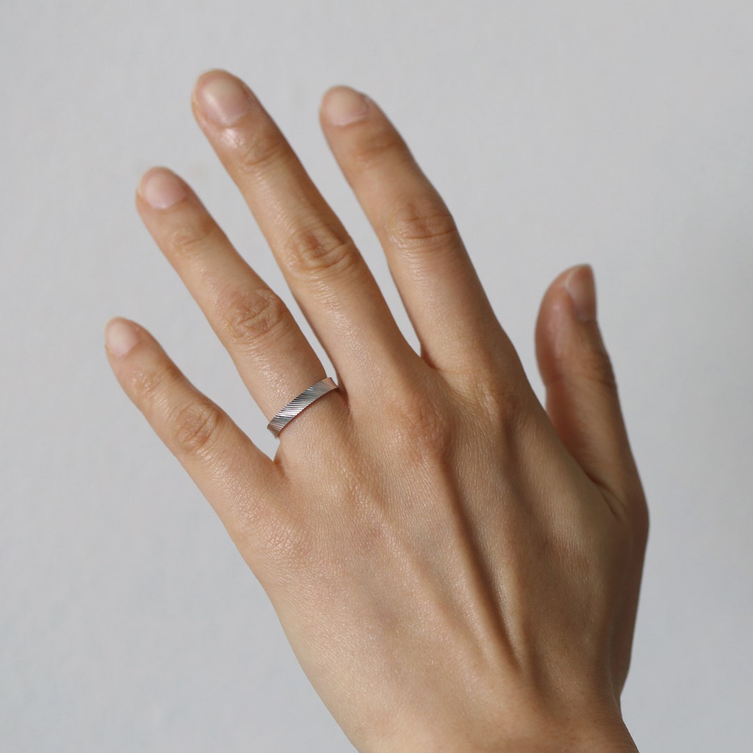 Diagonal Diamond Cut Eternity Ring, 14K Gold 3mm Ring Band, Wide ...