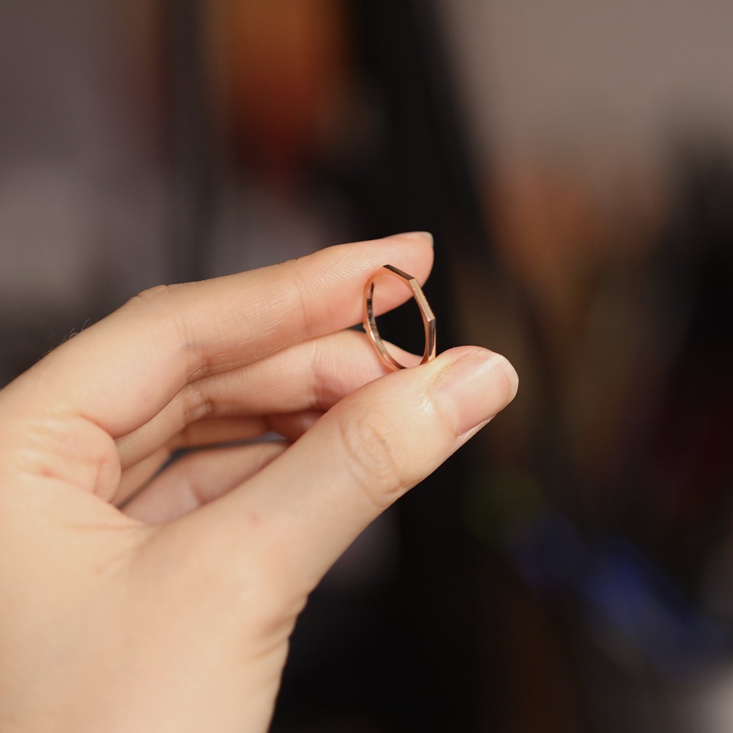 Unique Thin Octagon Gold Ring 14k Solid Gold Ring Bolt Shape - Etsy