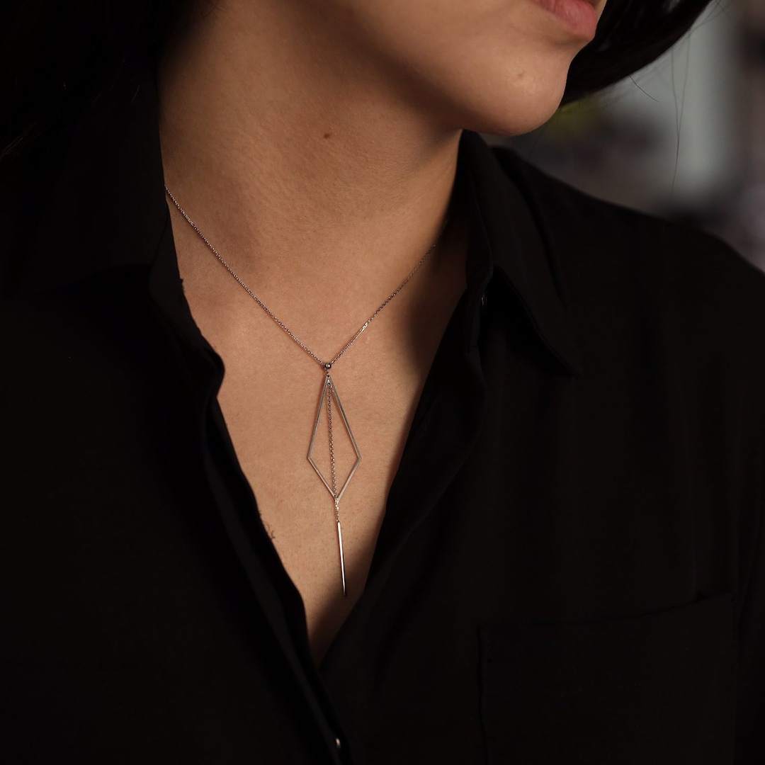 Geometric Necklace, 14K Solid Gold Geometric Double Layered Necklace ...