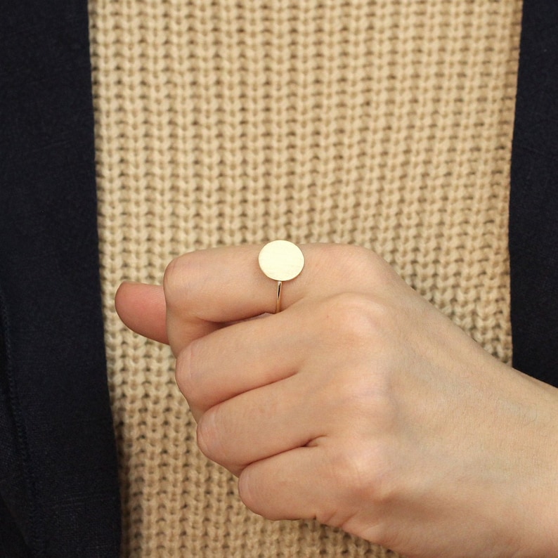 Minimalist Ring Gold Disc Ring Geometric Ring 14K Solid - Etsy