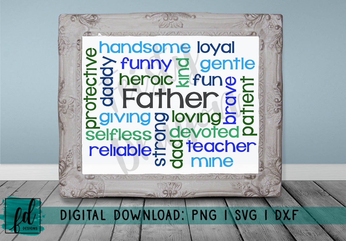 Father Typography Word Cloud Printable Daddy PNG SVG DXF Silhouette or ...