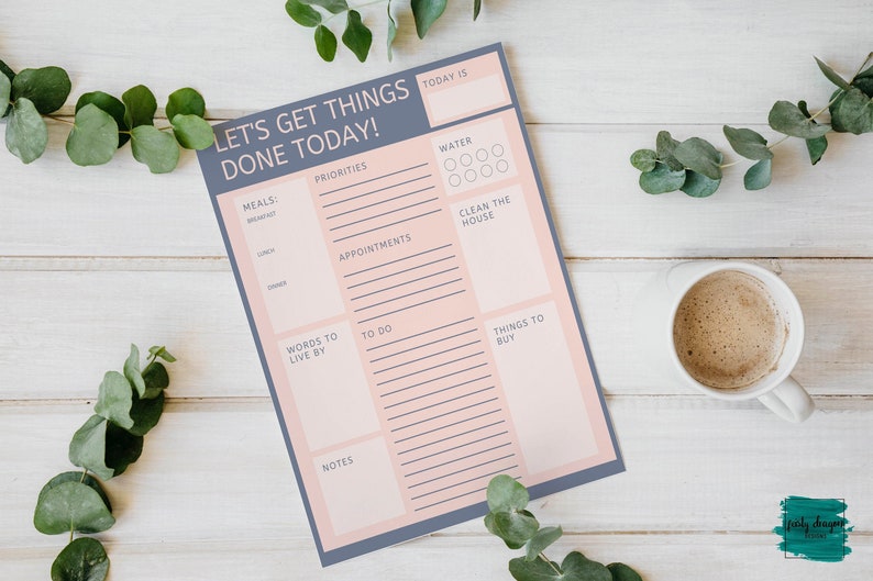 Printable Let's Get Things Done Today To-do List Navy & Blush Daily ...