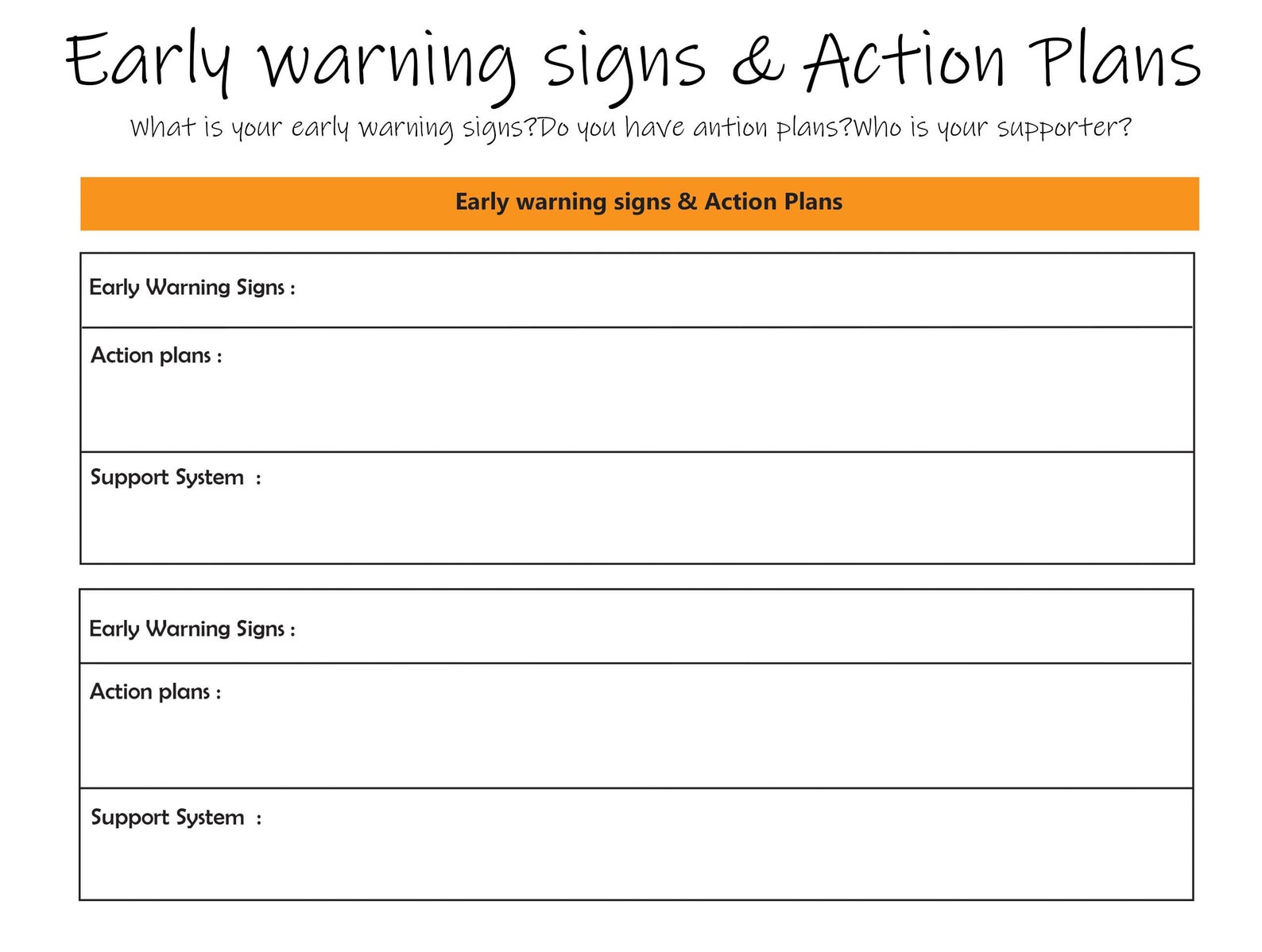 Trigger Plan/early Warning Signs/crisis Plan/ Sign and Symptoms/mental ...
