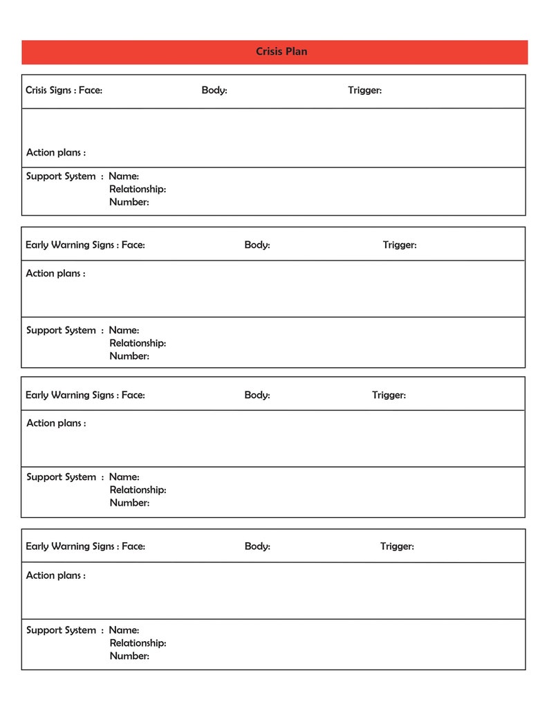 Trigger Plan/early Warning Signs/crisis Plan/ Sign and Symptoms/mental ...
