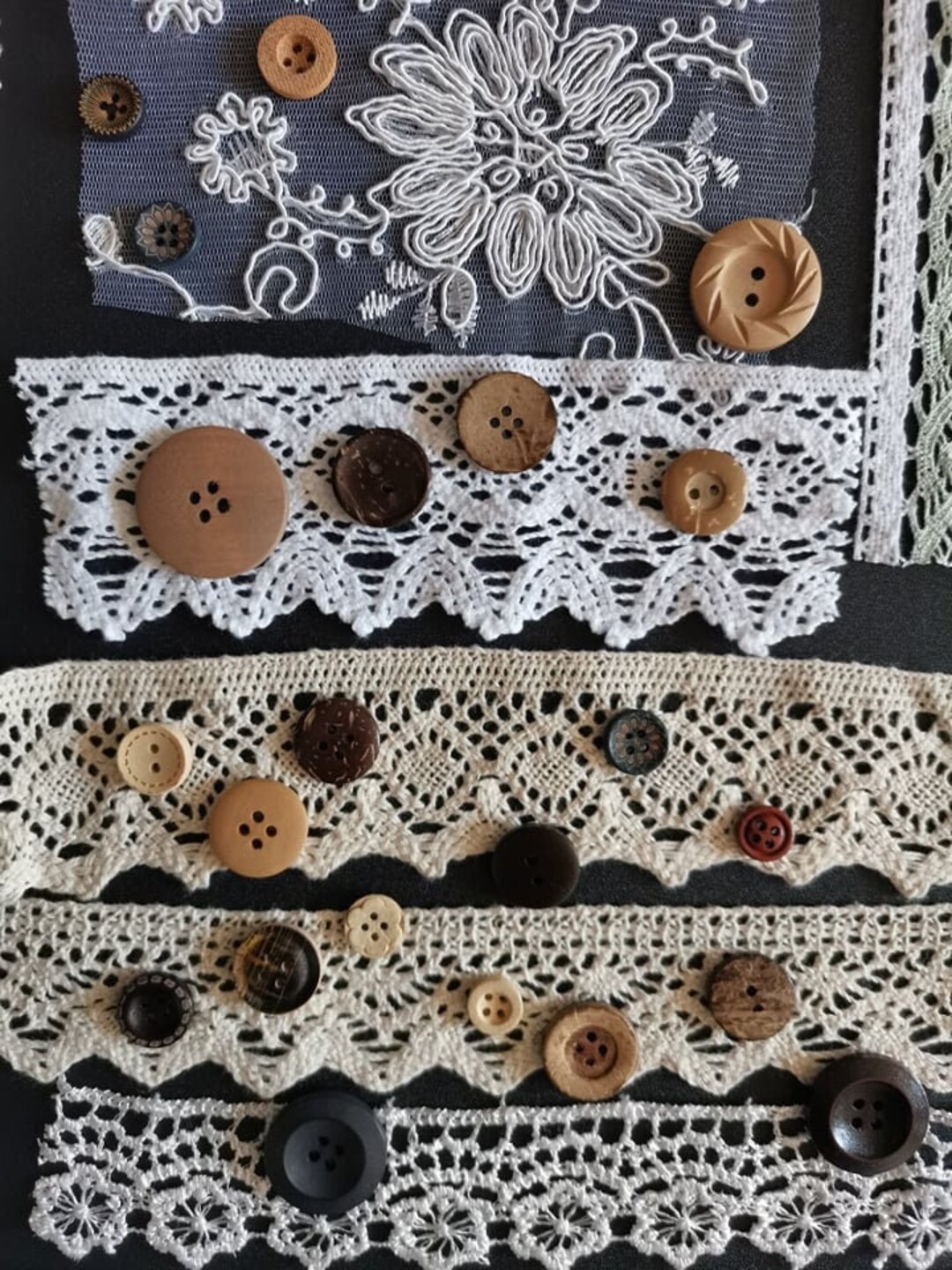 Lace Trims and Wood Buttons, 10 Different Lace Trims and 10 Different ...