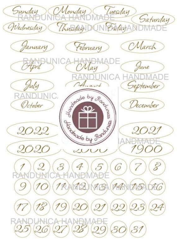 Vintage Calendar Labels Month Week Day Numbers Labels Sheet - Etsy