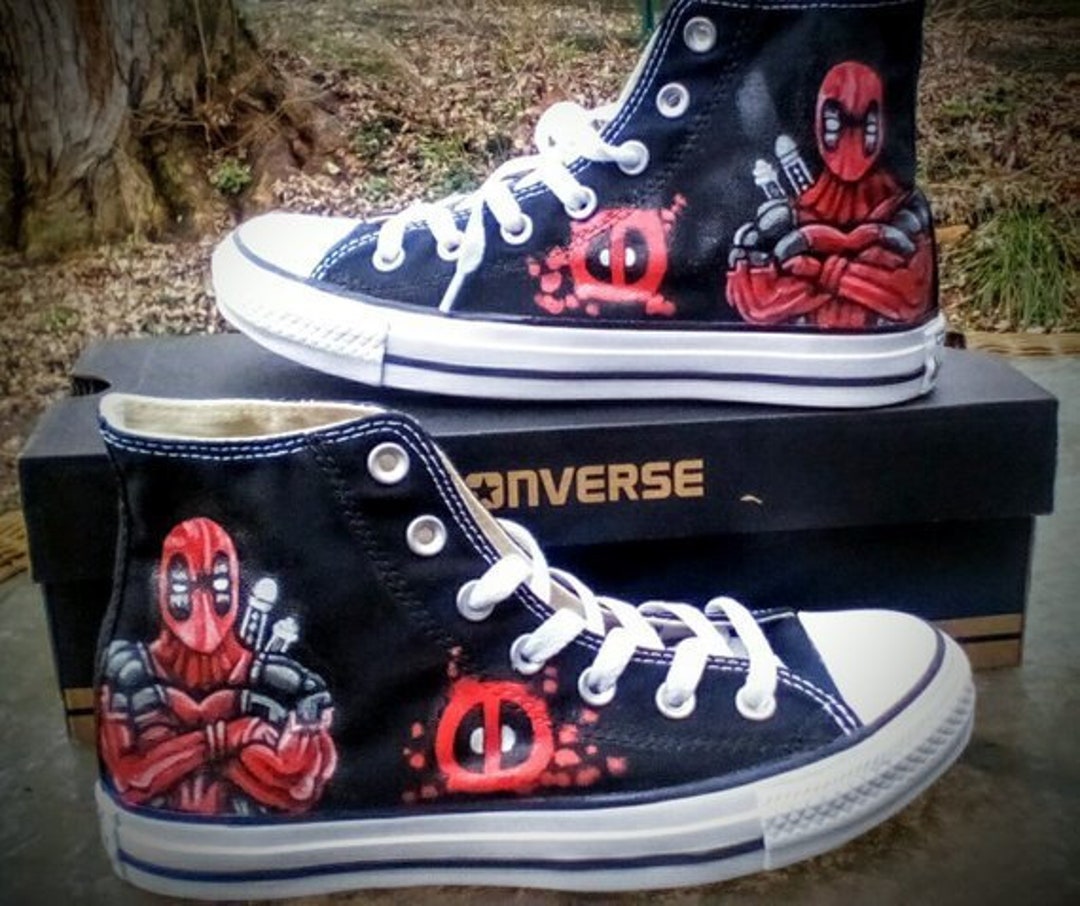 Deadpool Fan Art Hand Painted Converse All Star Hitop Sneakers Black MW ...