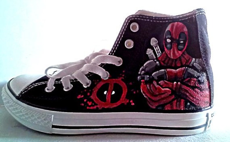 Deadpool Fan Art Hand Painted Converse All Star Hitop Sneakers | Etsy