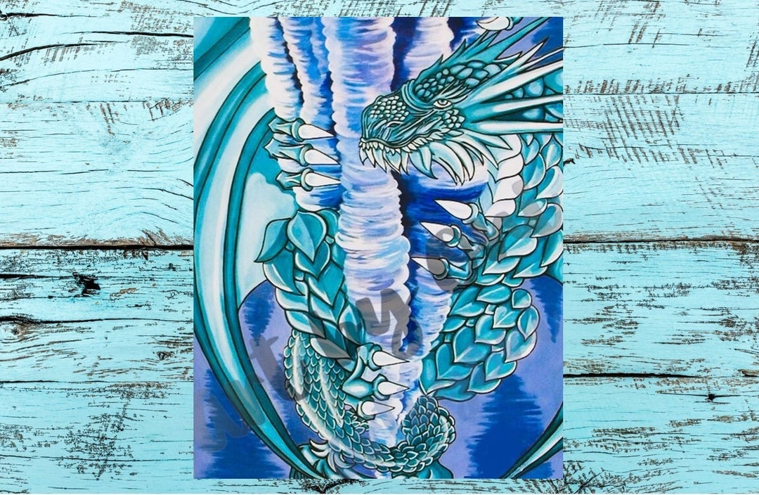 Vibrant Printable Ice Dragon Wall Art - Unique Original Art Digital ...