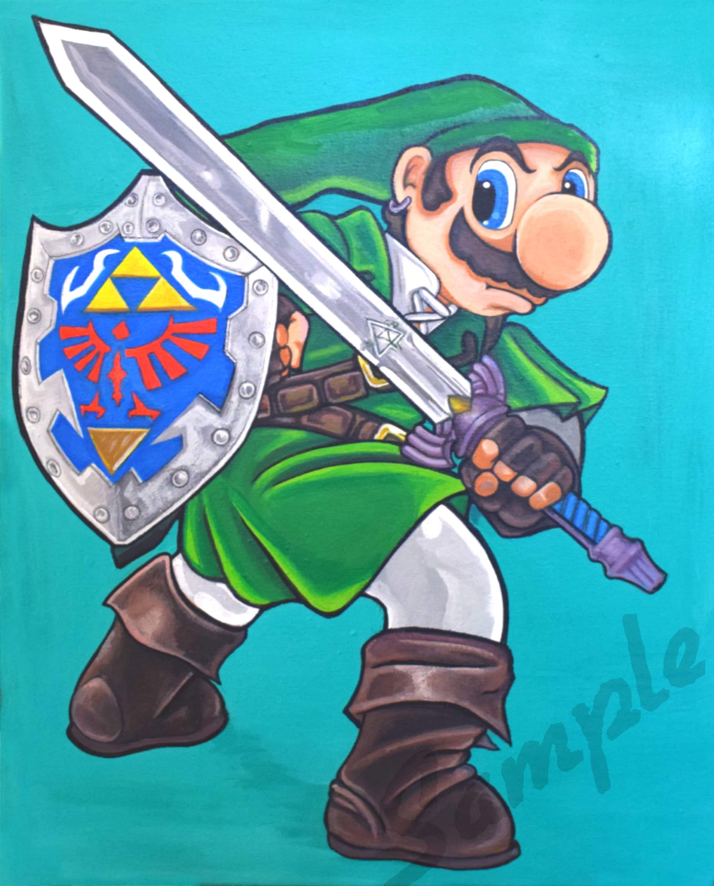 Super Mario as Link Legend of Zelda Fan Art - Acrylic Hand Painted on ...