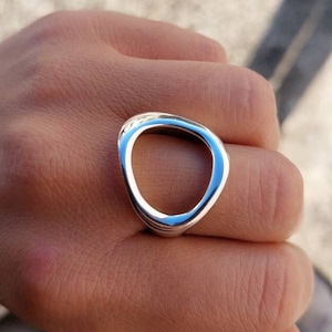 Open Circle Ring, Solid Sterling Silver, Geometric Circle Ring, Statement Ring, Boho Ring, Large ...