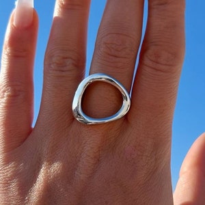 Open Circle Ring, Solid Sterling Silver, Geometric Circle Ring, Statement Ring, Boho Ring, Large ...