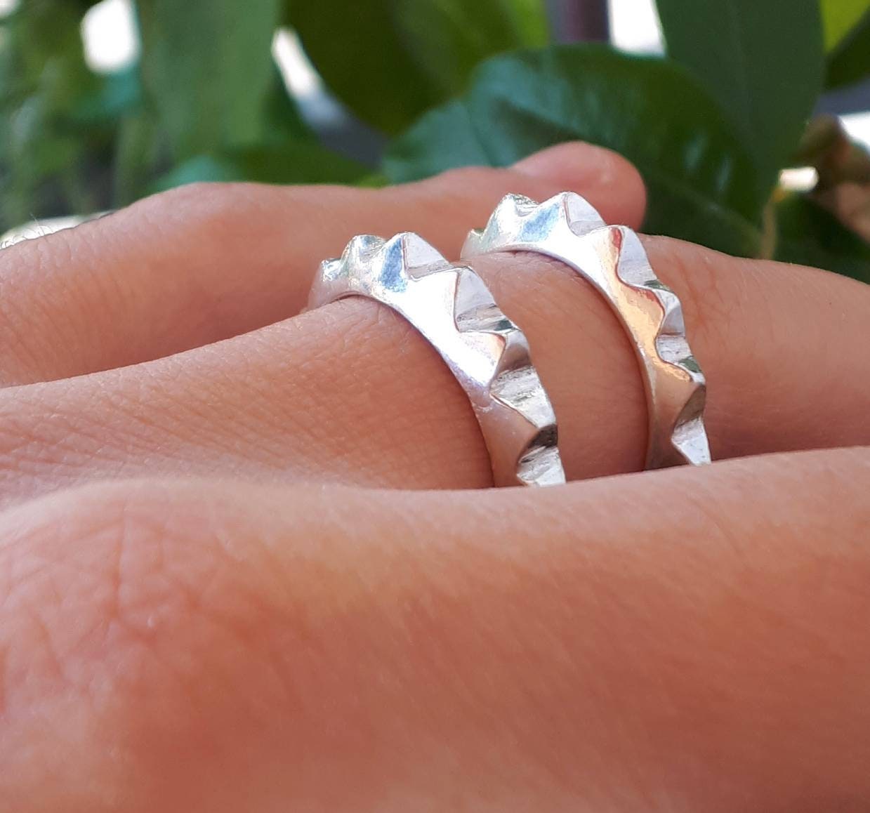 Silver Pyramid Ring Set of Two Ring Midi Ring Solid Silver | Etsy