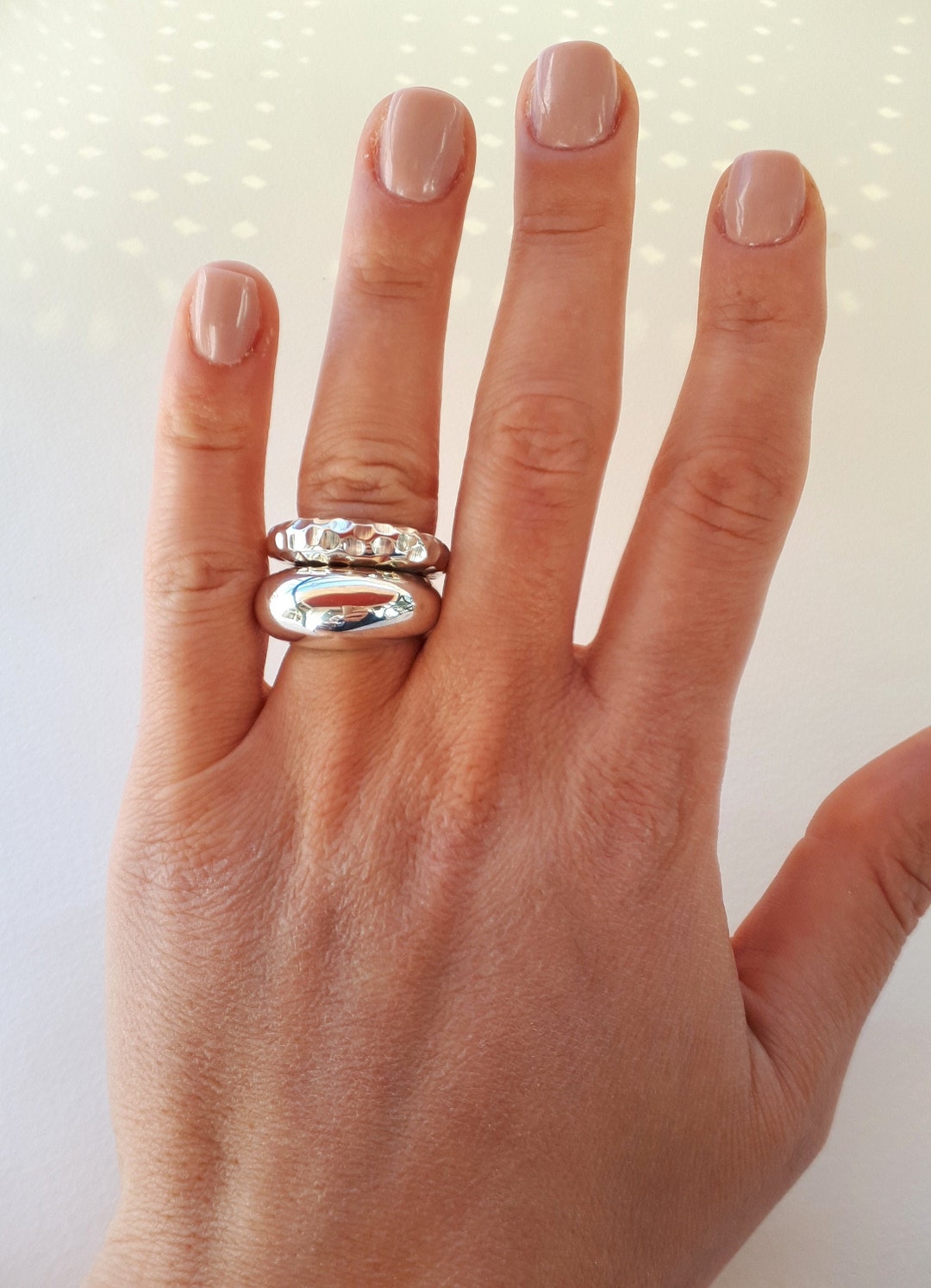 Set of Statement Ring, Dome Ring, Sterling Silver, Hammered Dome Ring ...