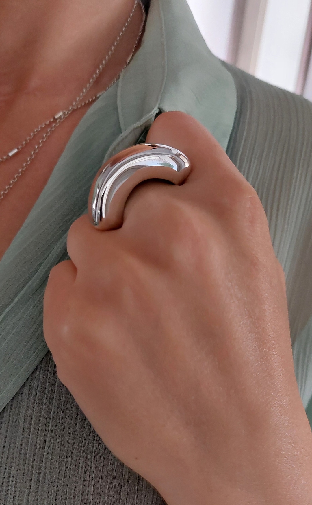 Chunky Dome Ring, Curve Ring, Silver Statement Ring, Sterling Silver ...