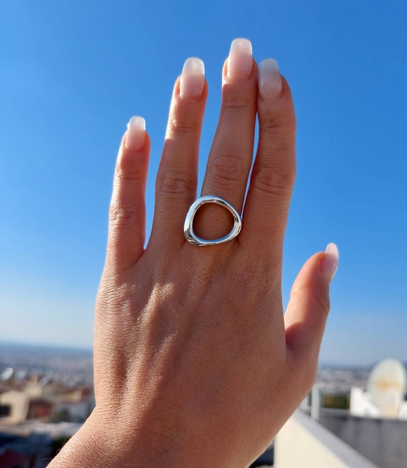Open Circle Ring Solid Sterling Silver Geometric Circle | Etsy