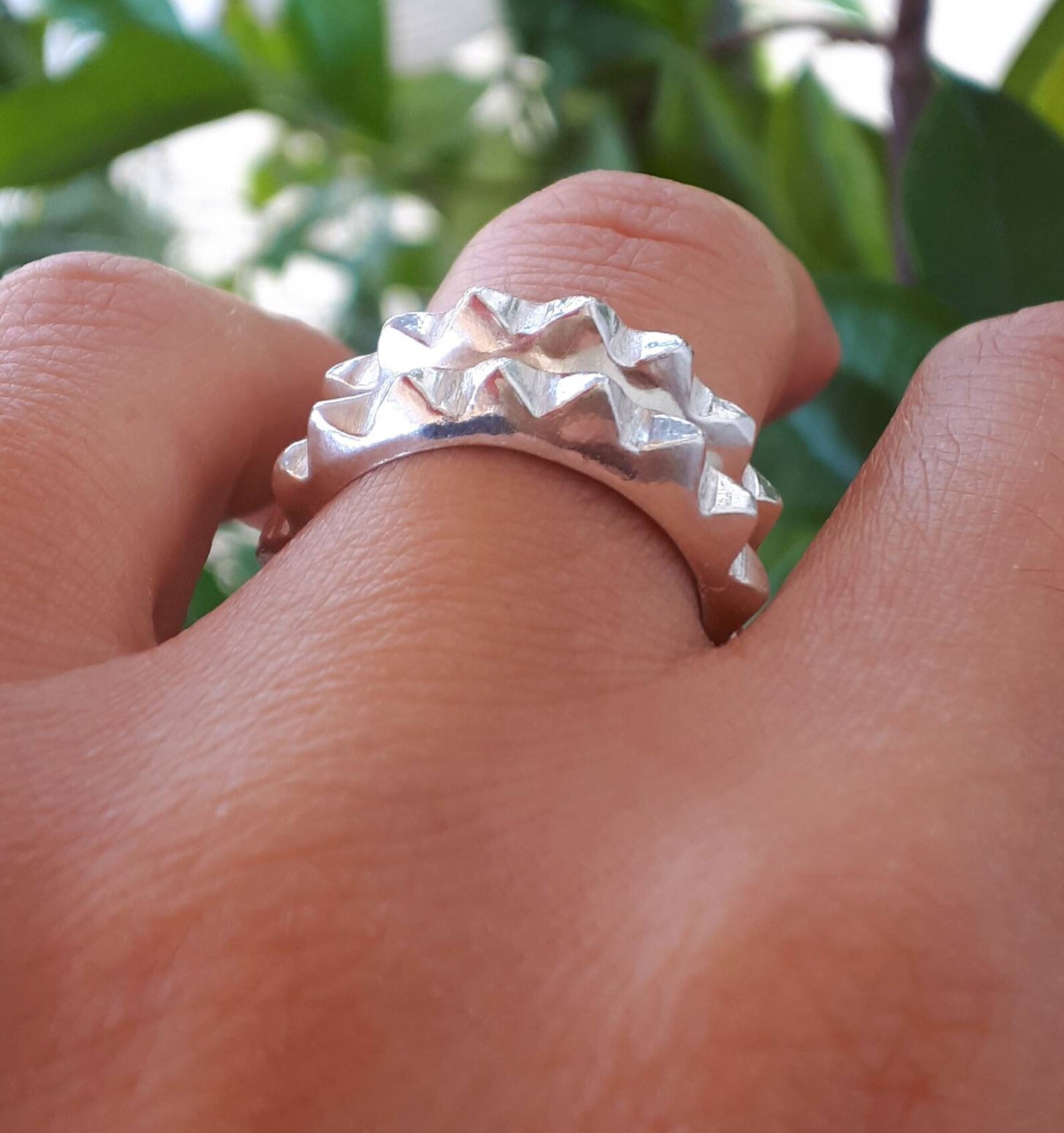 Silver Pyramid Ring Set of Two Ring Midi Ring Solid Silver - Etsy