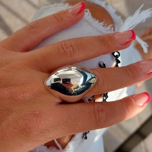 Long Silver Dome Ring, Full Finger Ring, Huge Bubble Ring, Solid Silver, Chunky Silver Ring ...